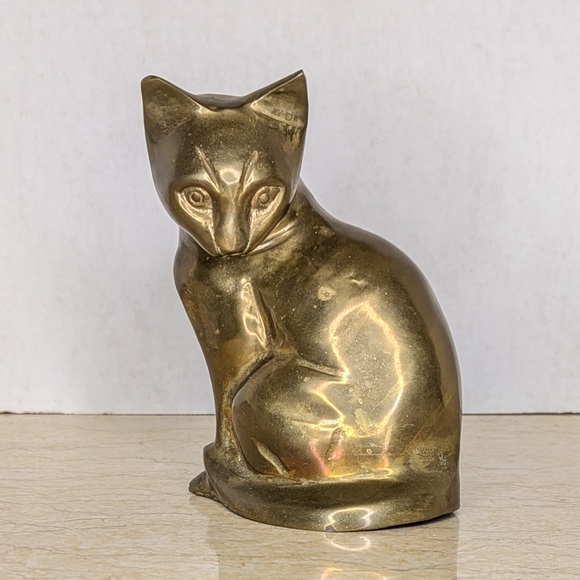 Vintage | Accents | Vintage Brass Kitty Cat Figurine Statue Patina Mcm ...